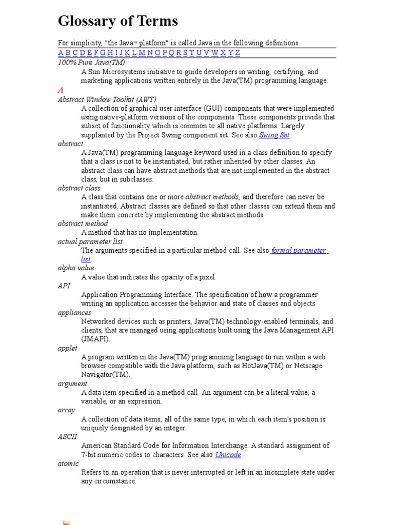 Glossary Of Terms Java Pdf Java Virtual Machine Class Computer Programming 6497