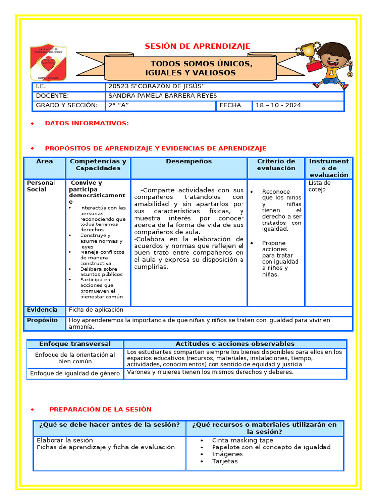 Sesi - Tutoría Nos Todos Somos Unicos | PDF | Evaluación | Aprendizaje