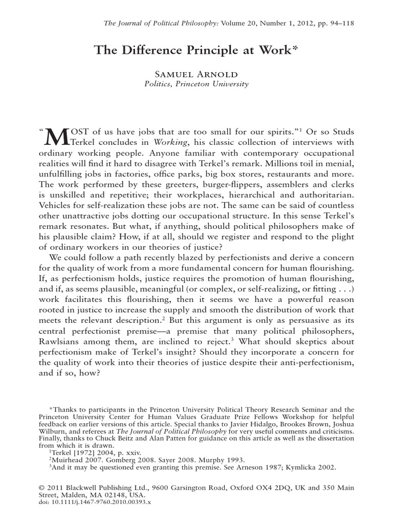 ARNOLD-The Difference Principle at Work | PDF | John Rawls | Justice