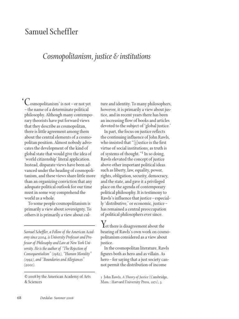 Scheffler Samuel Cosmopolitanism Justice and Institutions | PDF ...