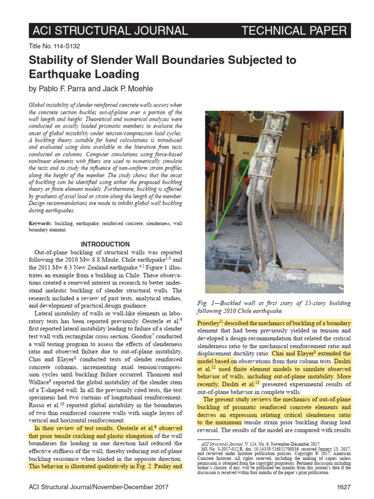 Stability of Slender Wall Boundaries Subjected To Earthquake Loading ...