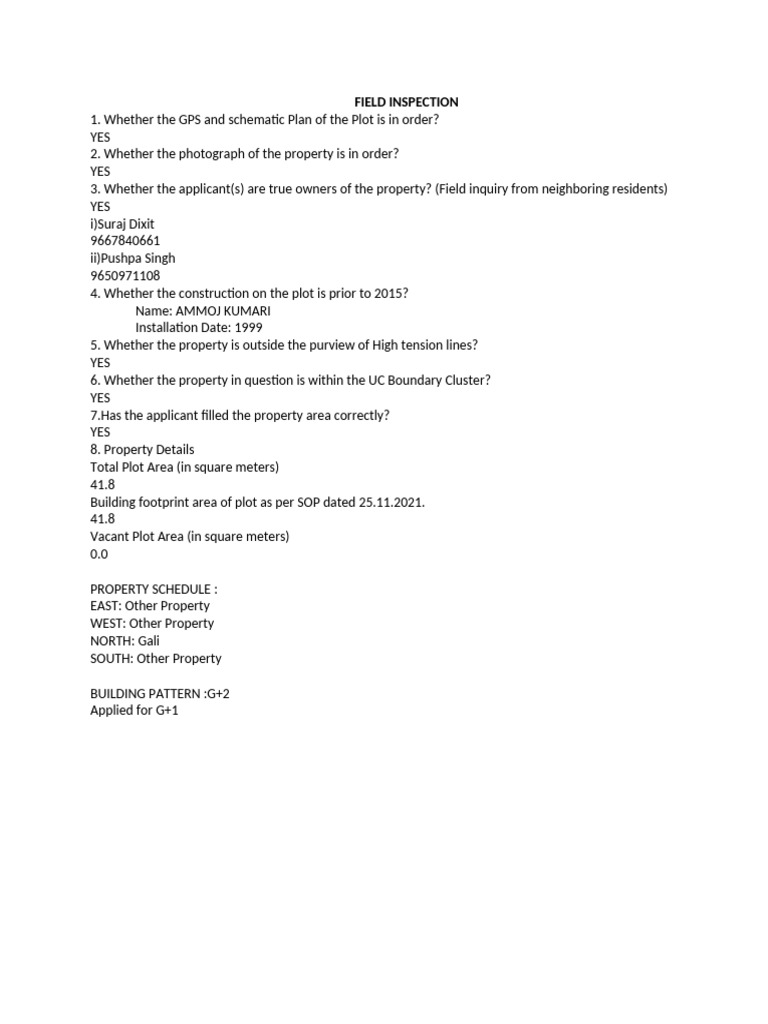 Field Inspection Survey Questions | PDF