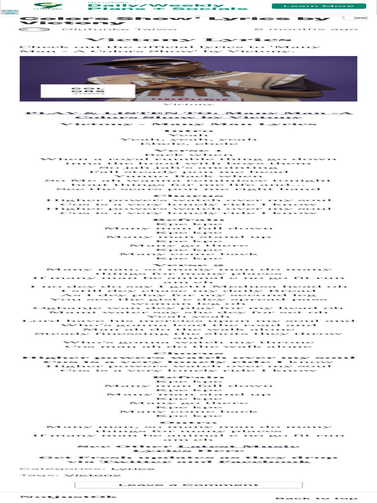 Official 'Many Man - A Colors Show' Lyrics by Vic | PDF | Song ...