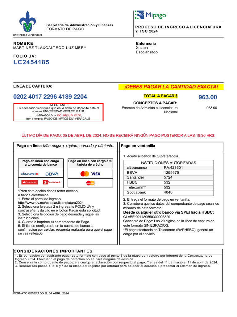 Formato de Pago | PDF | Servicios financieros | Bancario