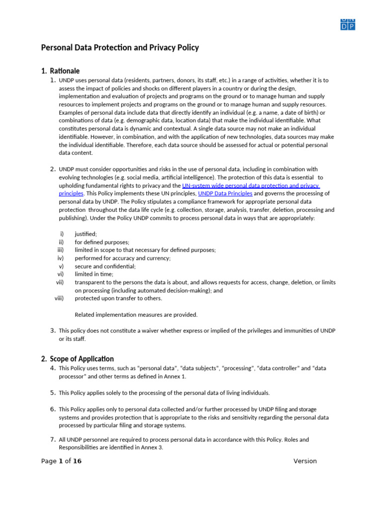 Personal Data Privacy Policy Example