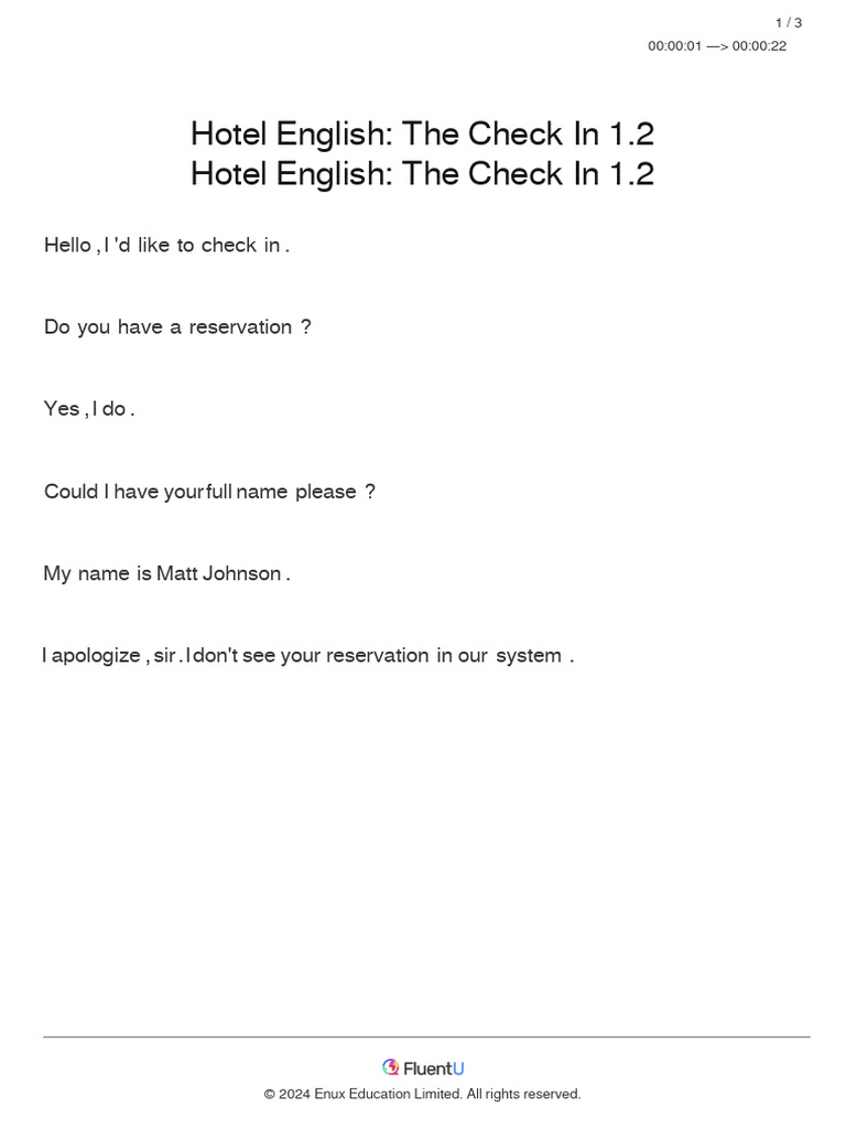 Hotel English_ The Check In 1.2 - transcript | PDF