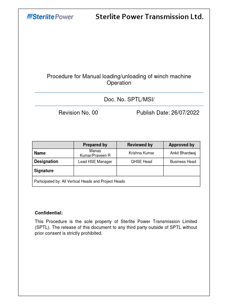 Procedure of Manual Loading & Unloading of Winch Machine. | PDF