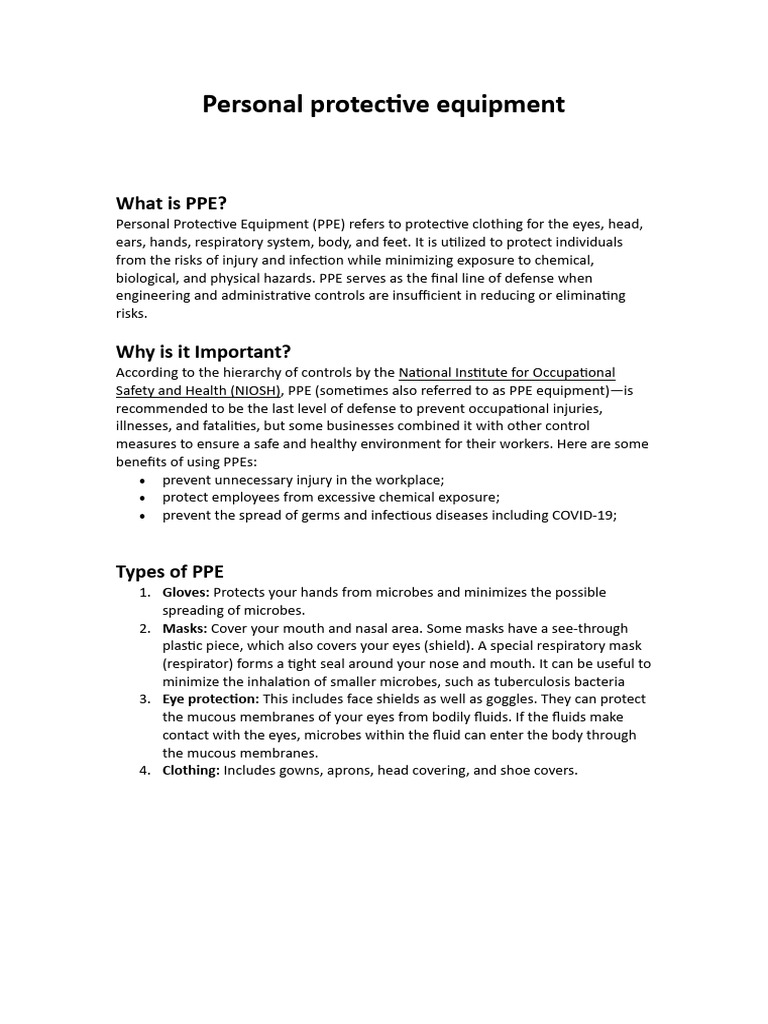 Personal Protective Equipment | PDF | Wellness | Computers