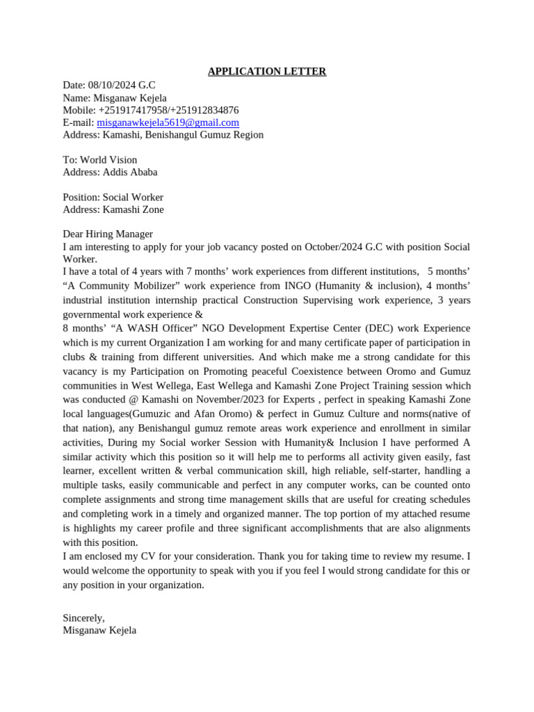 Application for Social Worker Position | PDF