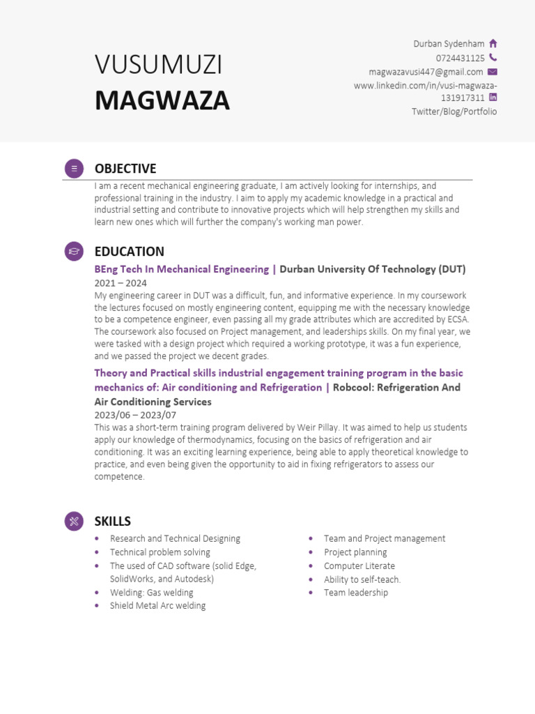 VS MAGWAZA CV | PDF | Mechanical Engineering | Engineering
