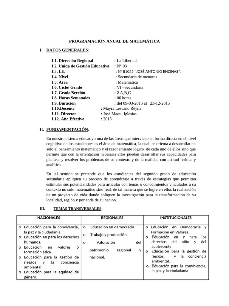 Programacion - Anual Primero | PDF | Geometría | Ecuaciones