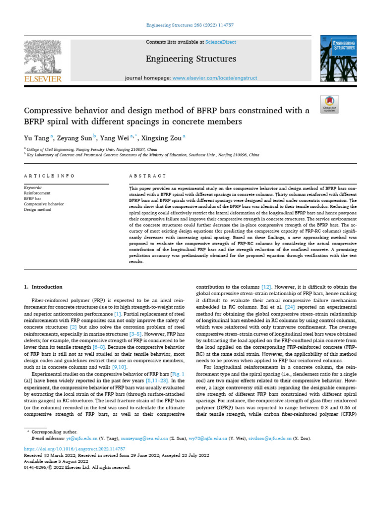 Compressive Behavior and Design Method of BFRP Bars Constrained With A ...