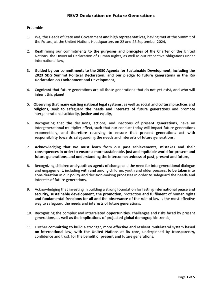 Future Generations Declaration 2024 | PDF | Sustainability | Climate ...