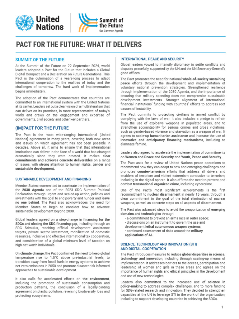 Pact For The Future Summary | PDF | Sustainability | United Nations