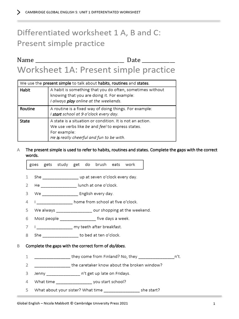 GE 5 Diff WS Unit 1 | PDF | Language Families | Grammar
