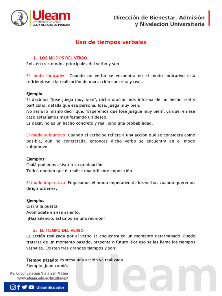 Ejemplos Uso de Tiempos Verbales | PDF | Verbo | Gramática
