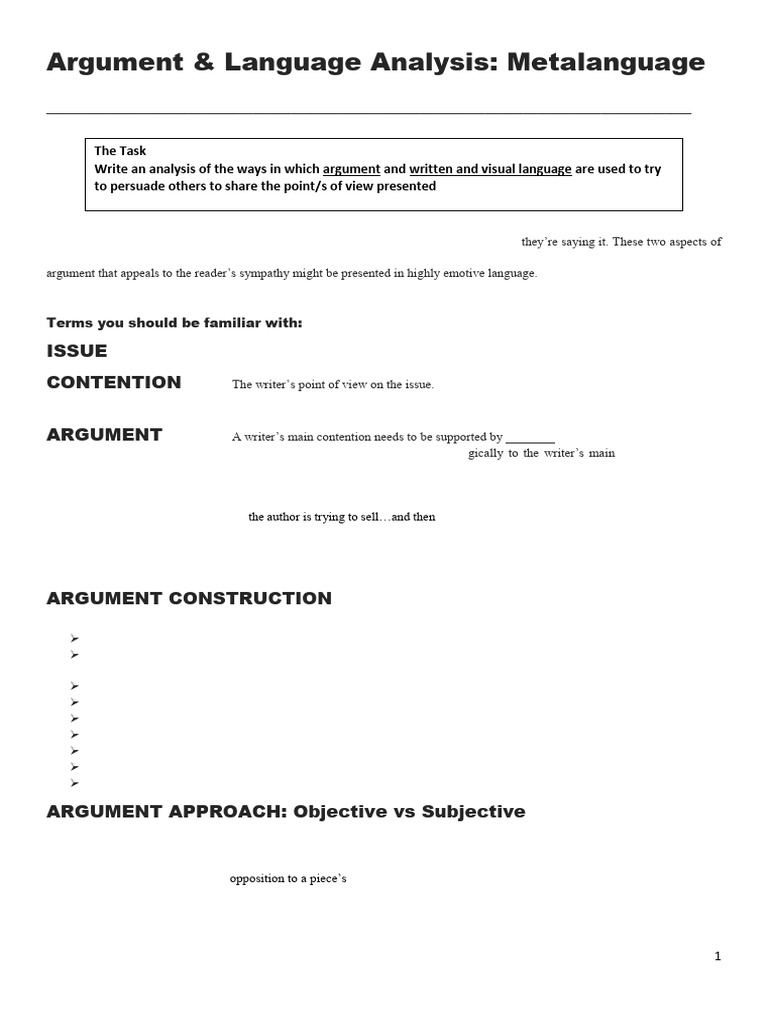 2021 Metalanguage Glossary, Analysing Argument | PDF | Adverb | Adjective