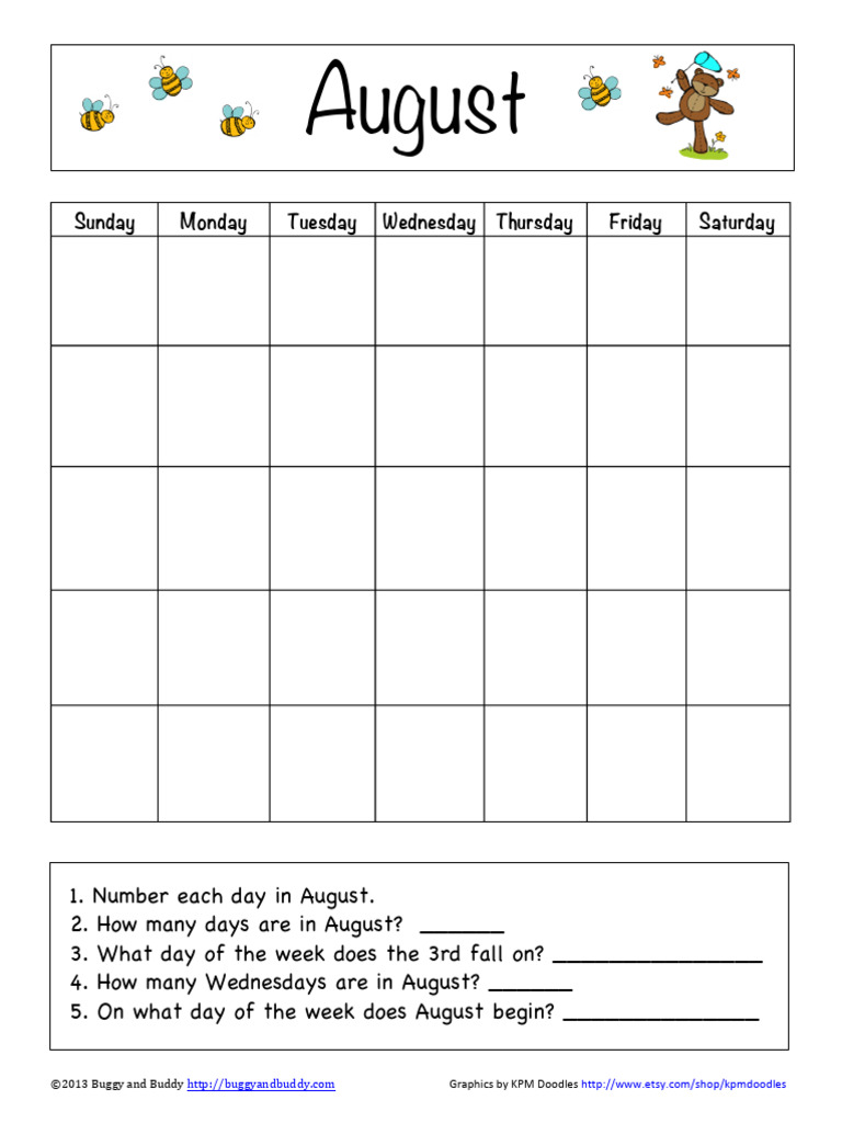 August Learning Calendar | PDF