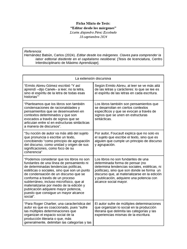 Ficha Mixta de Tesis | PDF | Publicación | Imprenta