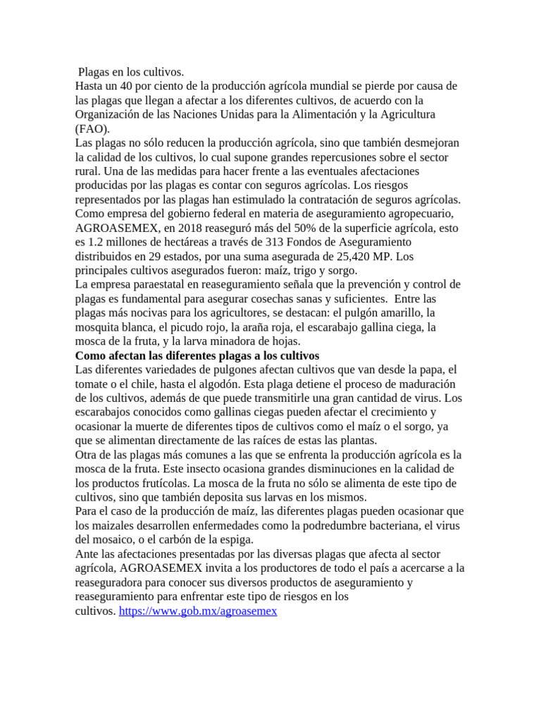 Plagas | PDF | Agricultura | Plaga (organismo)