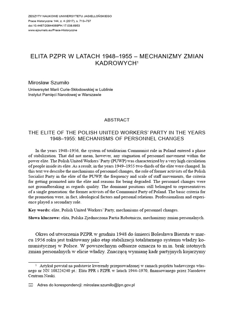 Elita PZPR W Latach 1948 1955 Mechanizmy | PDF