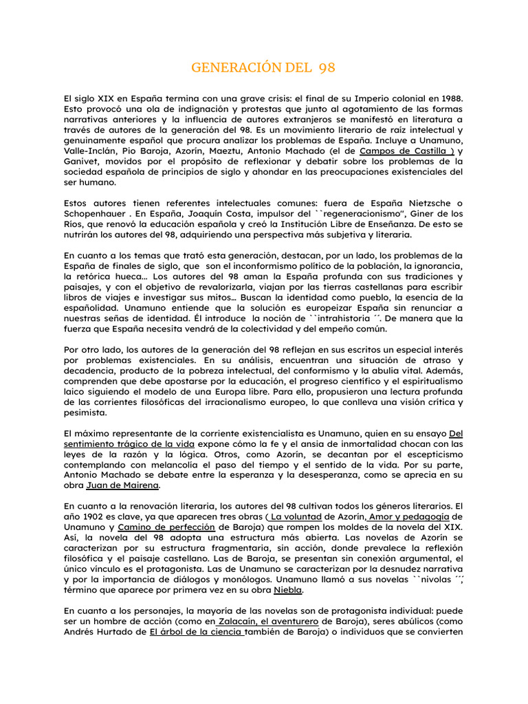 Generación Del 98 | PDF | Clásicos