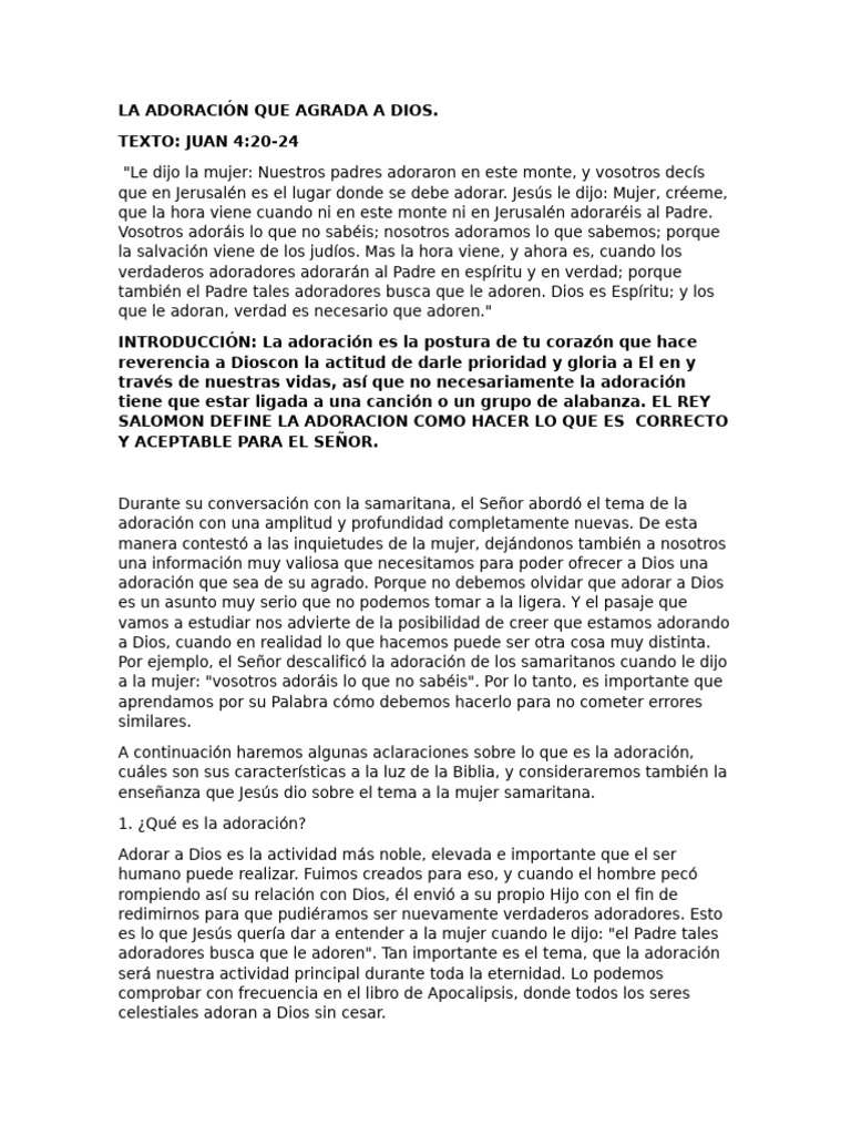 La Adoracion Que Agrada A Dios | PDF | Jesús | Dios
