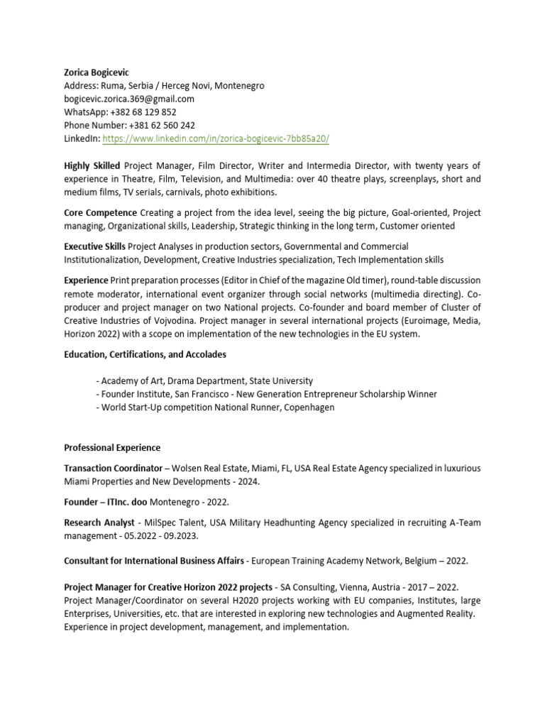 Zorica Bogicevic CV - Updated-1 | PDF