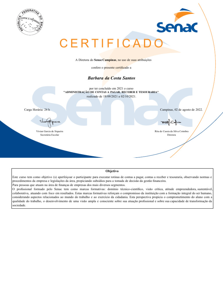 Certificado Senac | PDF