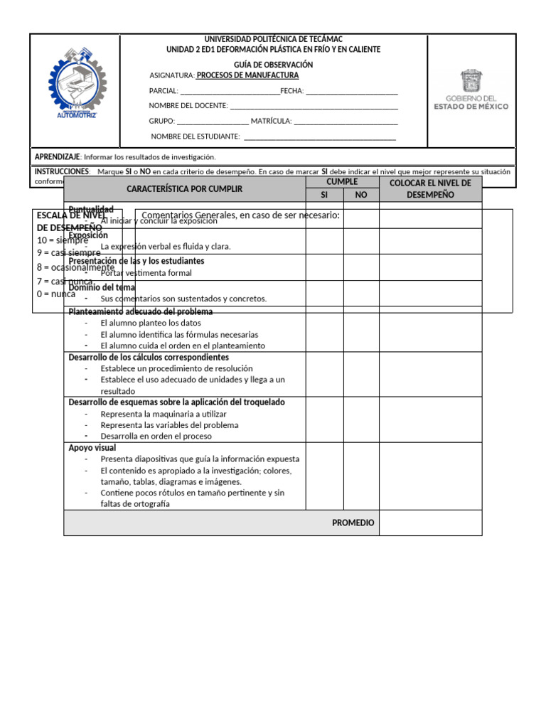 U2 Ed1 Guía de Observación Deformación Plástica-1 | PDF | Aprendizaje | Cognición