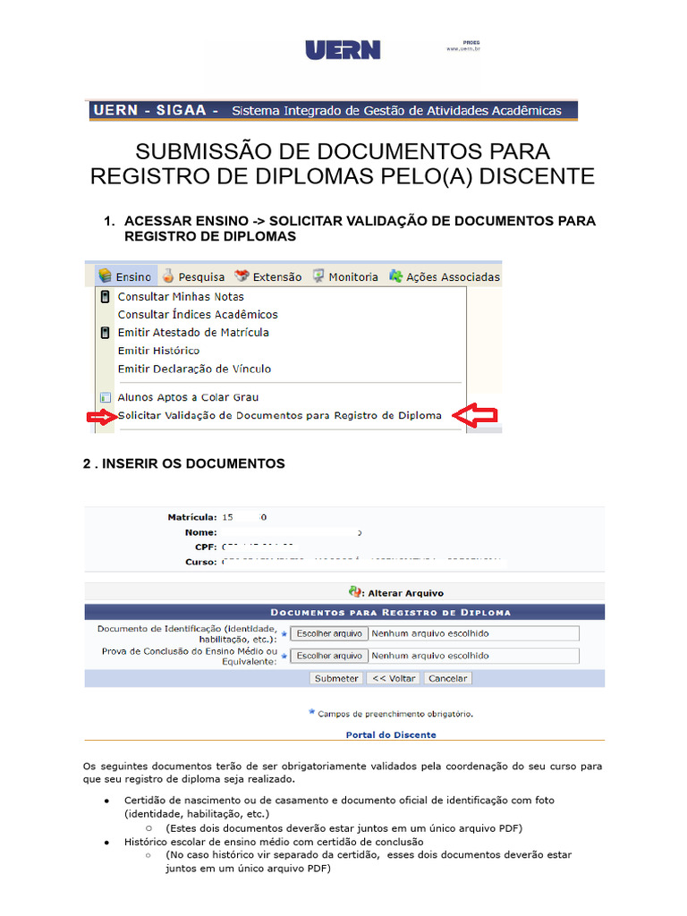 Orientacao de Como Inserir e Validar Os Documentos Para o Diploma | PDF