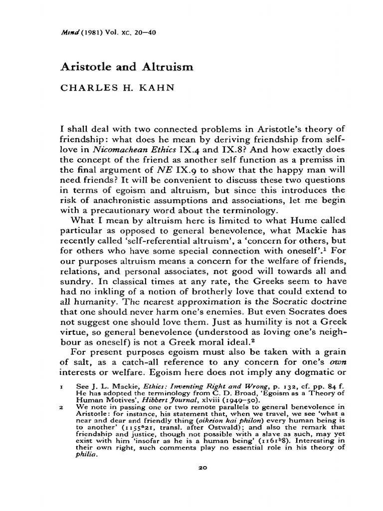 Kahn Aristotle and Altruism | PDF | Altruism | Nous
