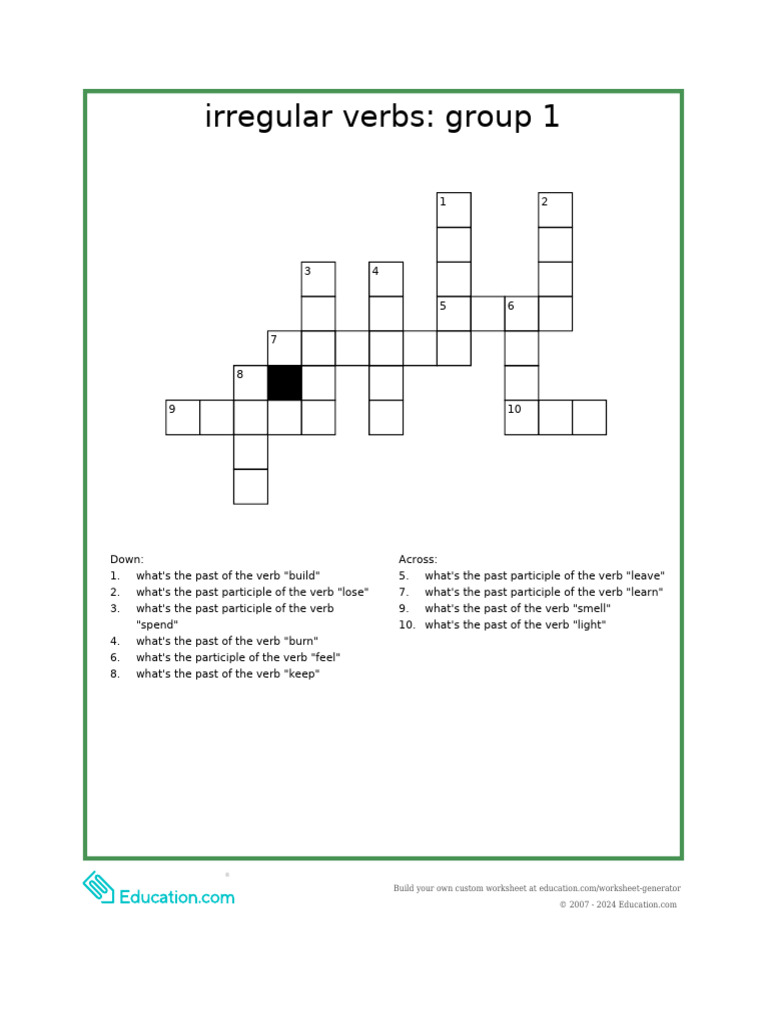 Irregular Verbs Worksheet Group 1 | PDF