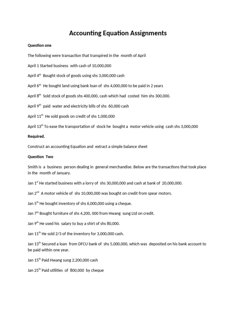 Accounting Equation Assignments | PDF