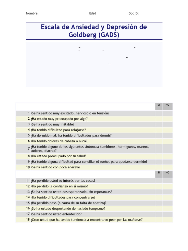 Escala de Ansiedad y Depresion de Goldberg | PDF | Autosuperación