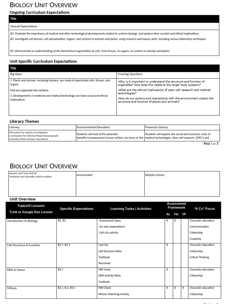 SNC2D Biology Unit | PDF | Biology | Cell (Biology)