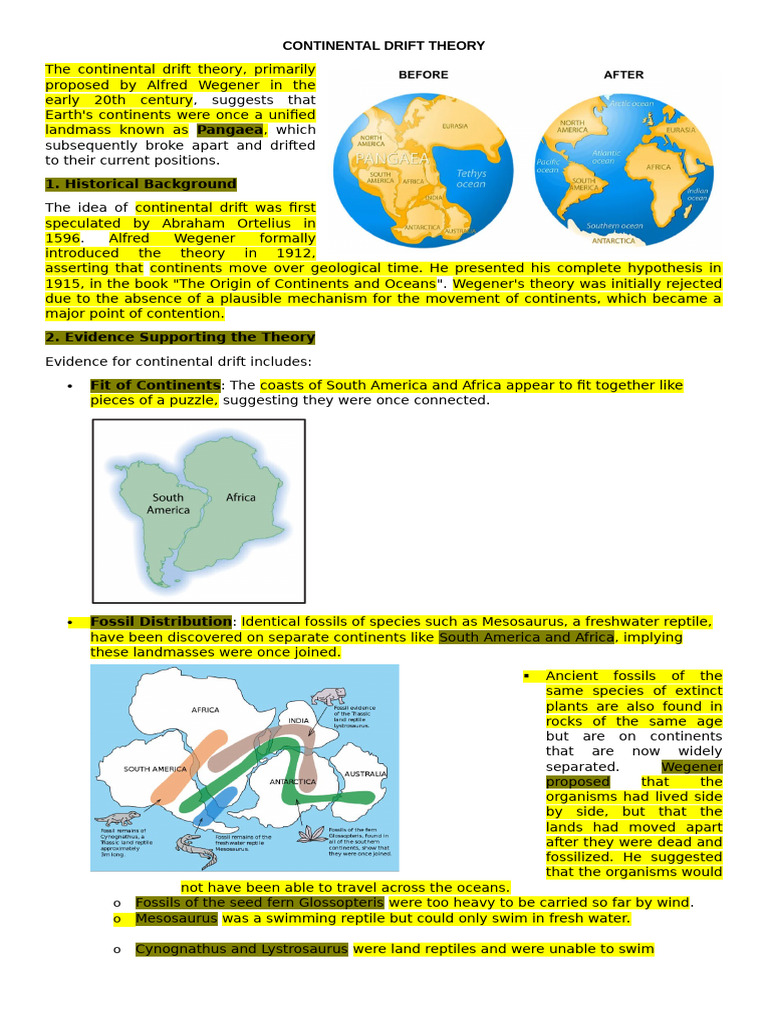 The Continental Drift Theory | PDF | Plate Tectonics | Continent