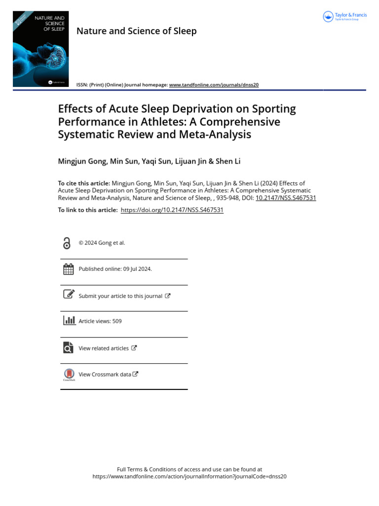 Effects of Acute Sleep Deprivation On Sporting Performance in Athletes ...
