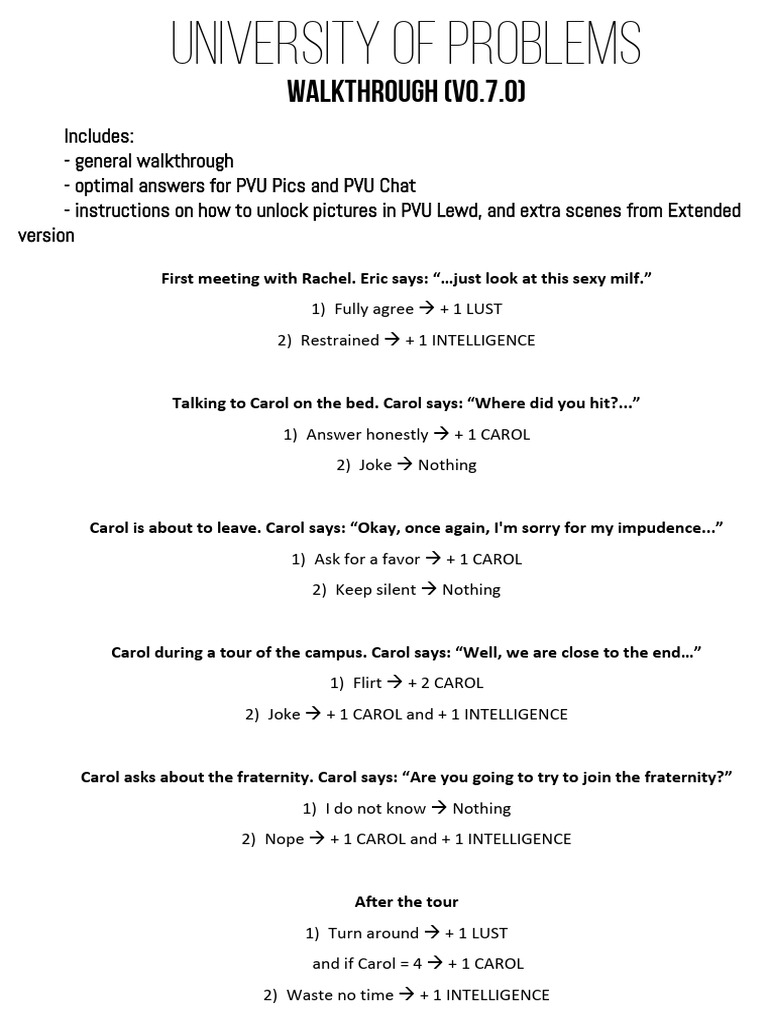 VN RenPy University of Problems v0.7.0 Extended DreamNow Guide v0.7.0 | PDF