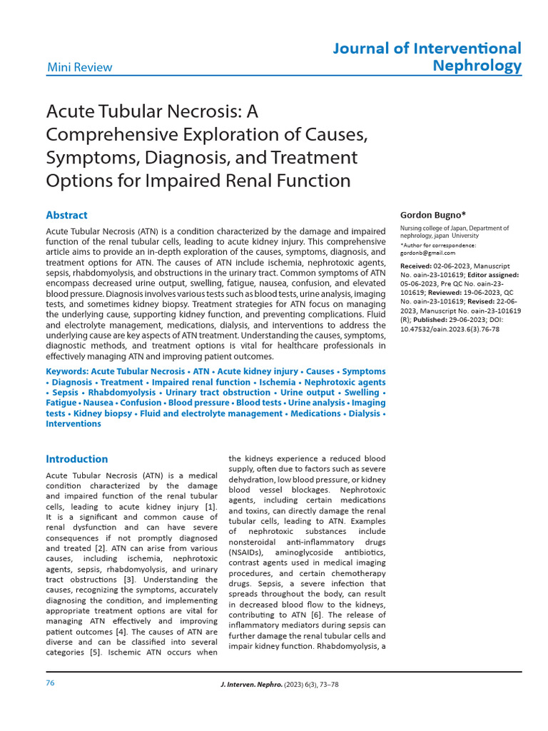Acute Tubular Necrosis: Causes & Treatment | PDF | Kidney | Sepsis