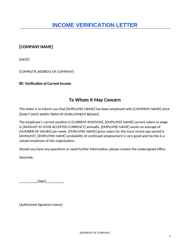 Business Templates - Proof of Income - Income Verification Letter | PDF