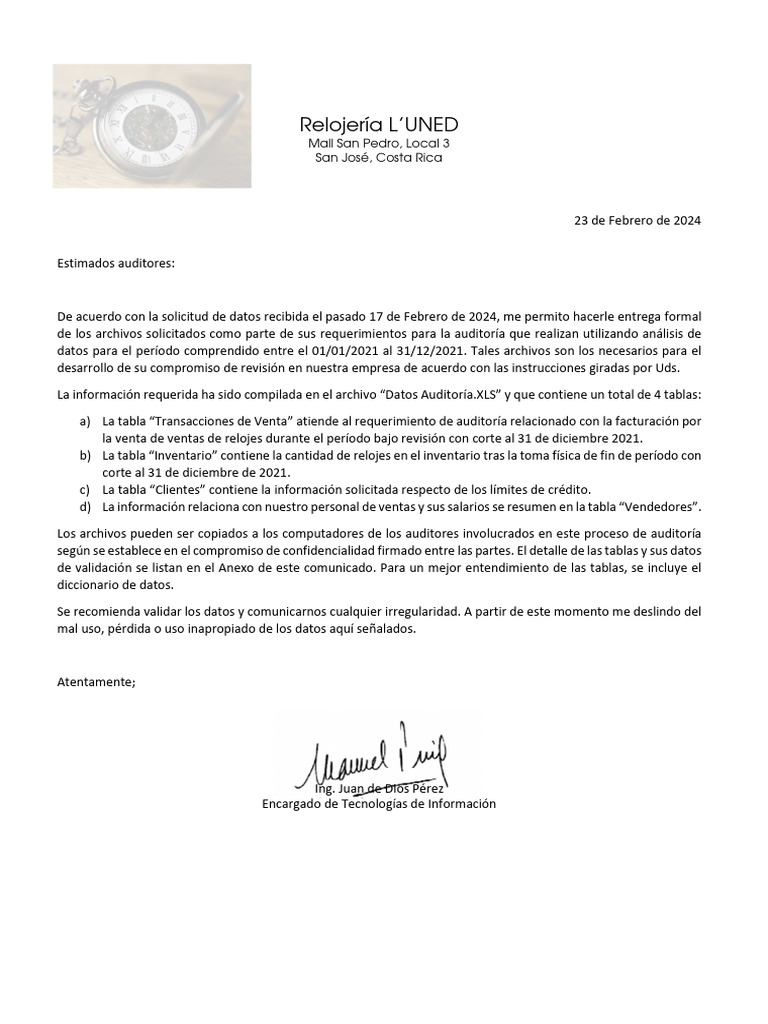 2 - Entrega de información para auditoría | PDF | Auditoría | Informática