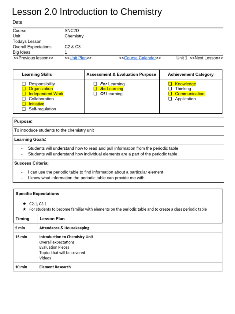 L2.0 Introduction To Chemistry | PDF | Lesson Plan | Learning