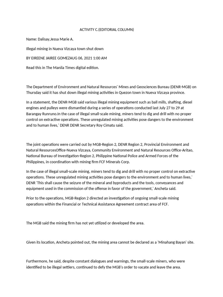 Activity C (Editorial) - Wps Office | PDF | Mining