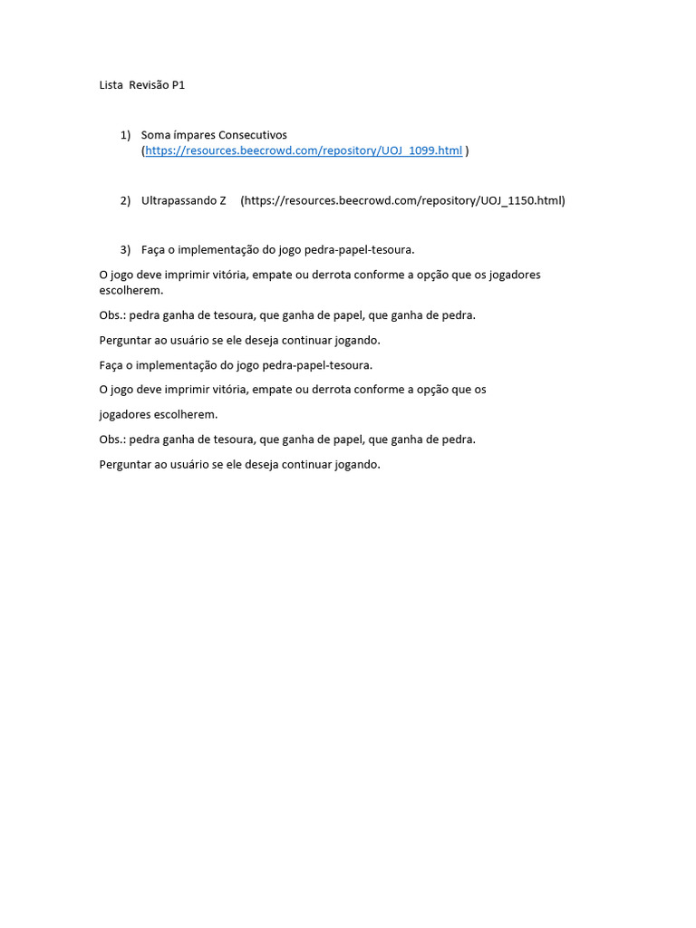 ListaExercícios Revisao | PDF