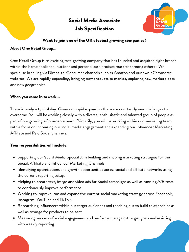 Social Media Associate Job Overview | PDF | Social Media | Popular ...