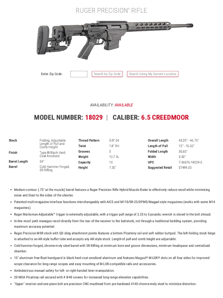 Ruger Precision® Rifle Bolt-Action Rifle Model 18029 | PDF | Gun Barrel ...