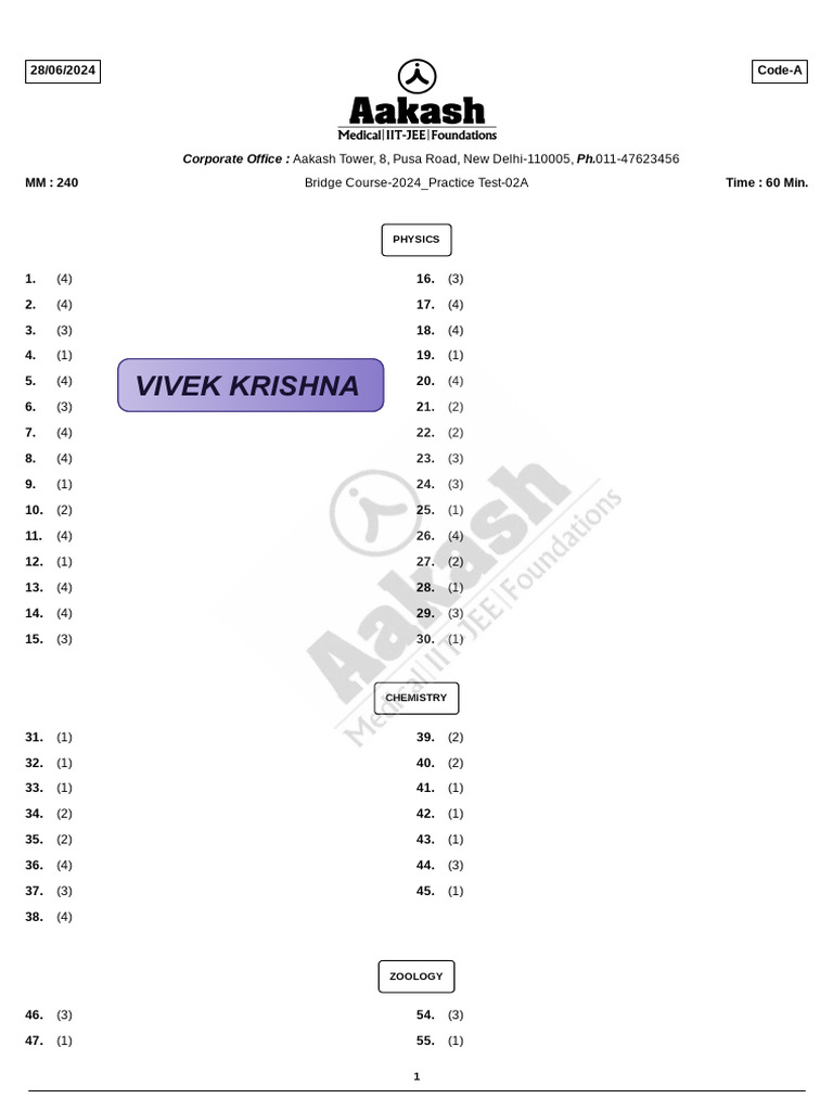 Bridge Course Practice Test | PDF | Biochemistry | Chemistry