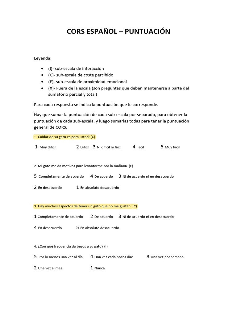 CORS Español-Puntuación | PDF | Gatos