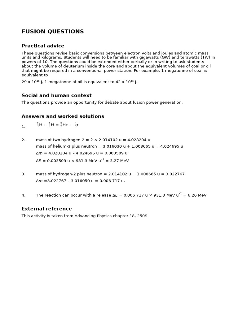 Fusion Questions %28solutions%29 | PDF